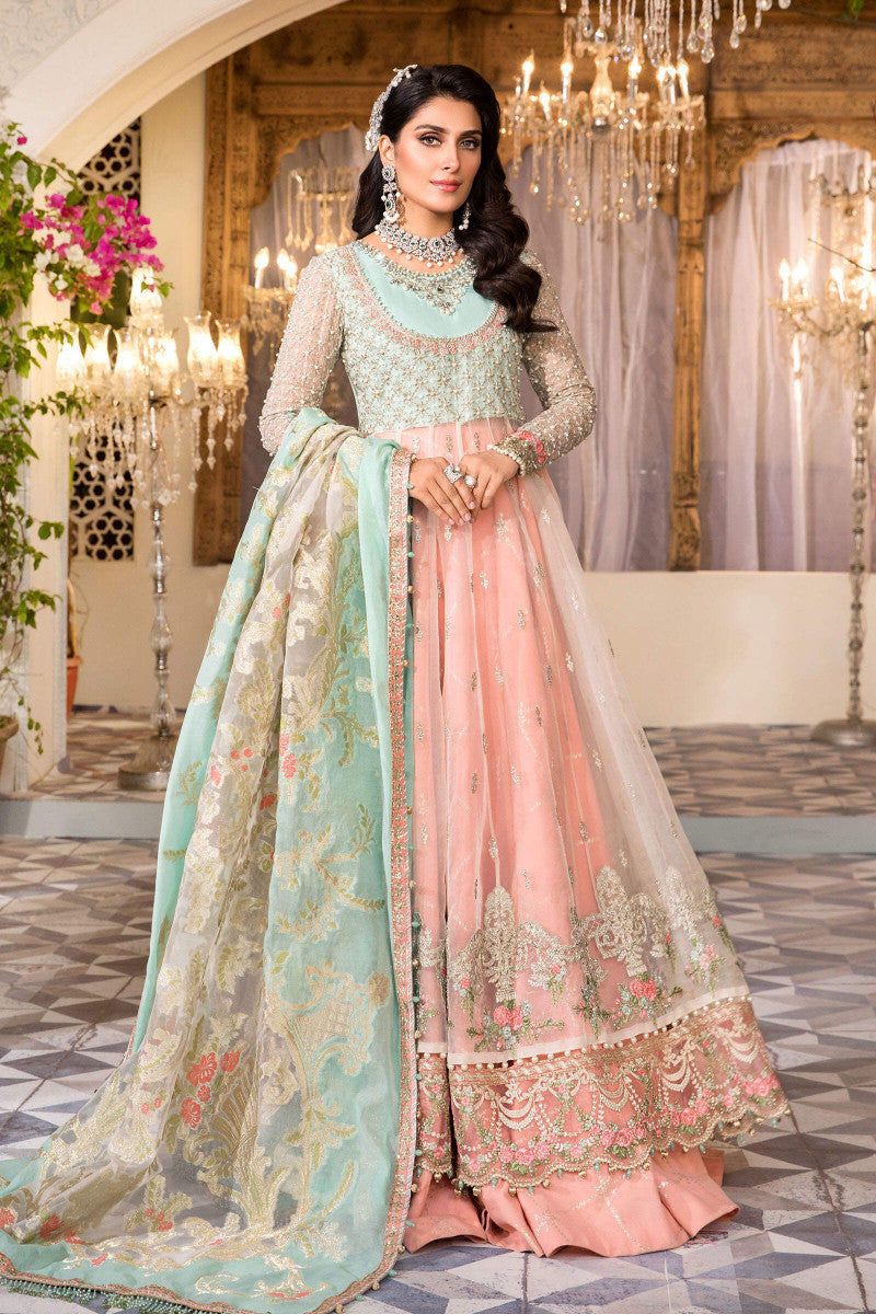 Unstitched MBROIDERED - Pearl White, Peach and Aqua (BD-2408) – Maria.B. Designs (PK)