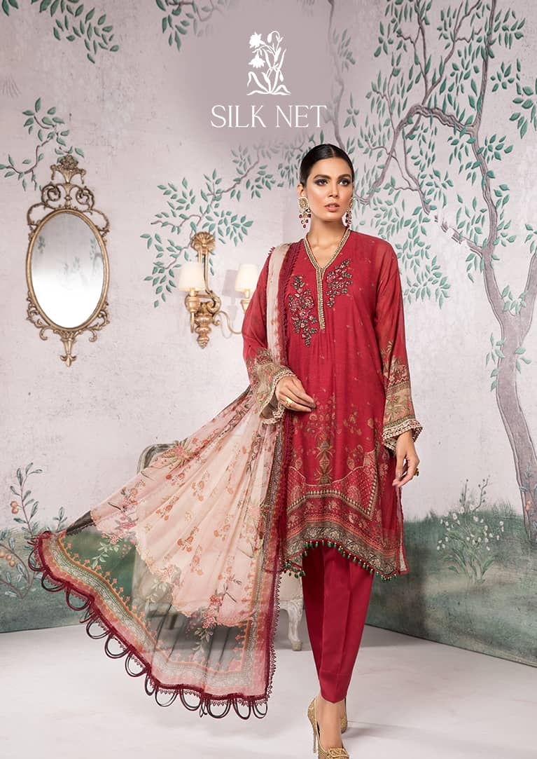 Unstitched Silk Net Fabrics Collection – Maria.B. Designs (PK)