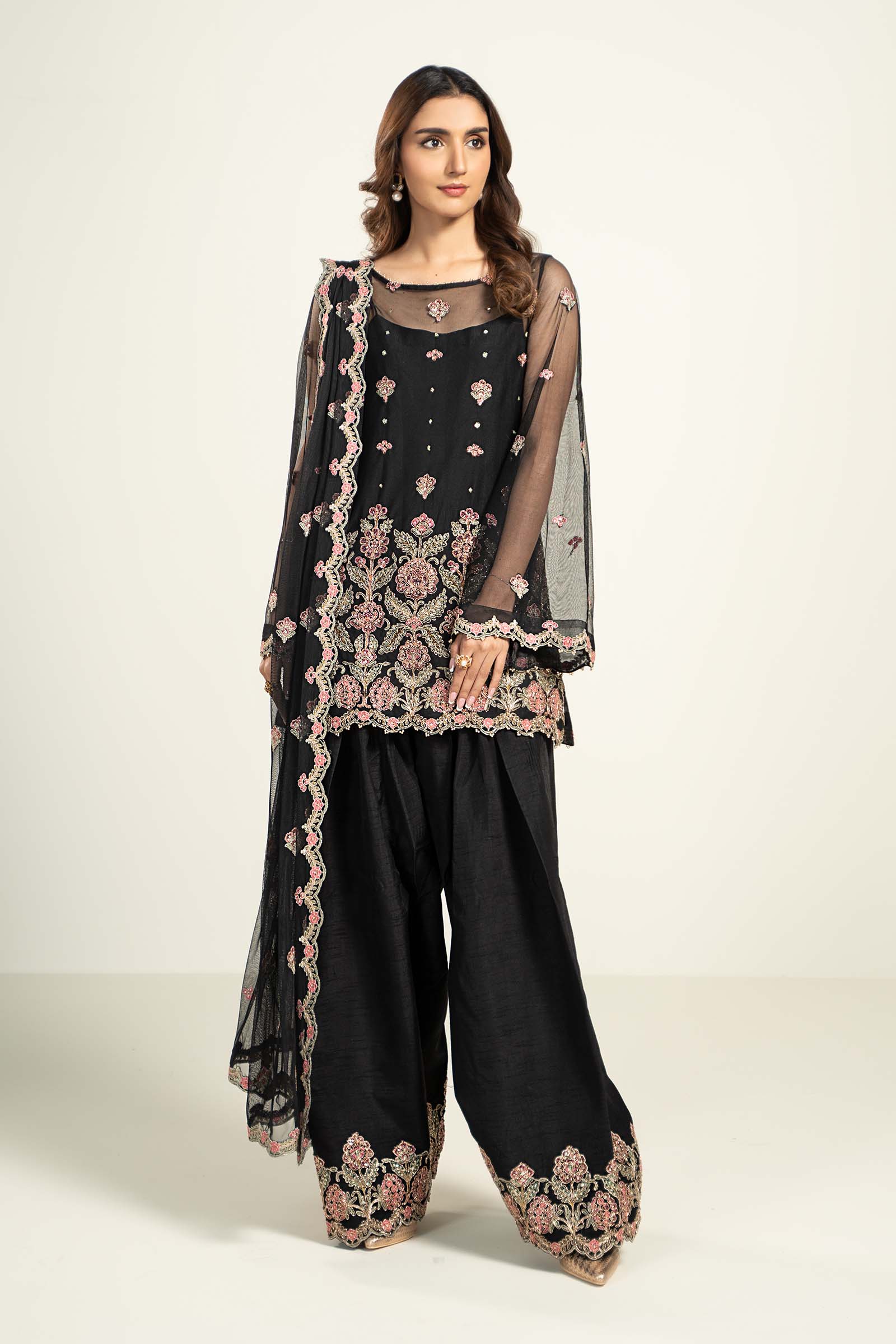 Embroidered Poly Net Fabric (3Pcs) | LF-704 – Maria.B. Designs (PK)